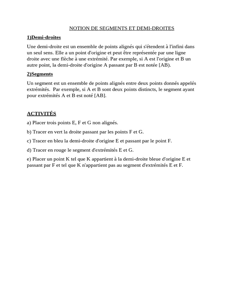 Comprendre les demi-droites en géométrie | PDF