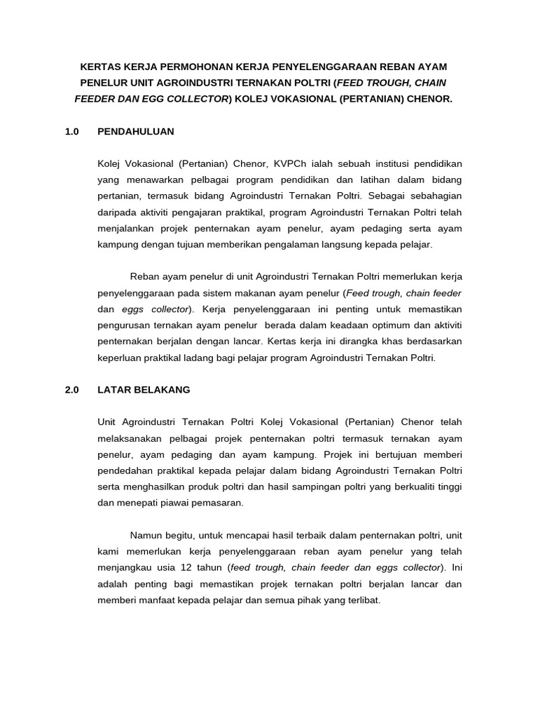 Penyelenggaraan Reban Ayam Penelur KVPCh | PDF