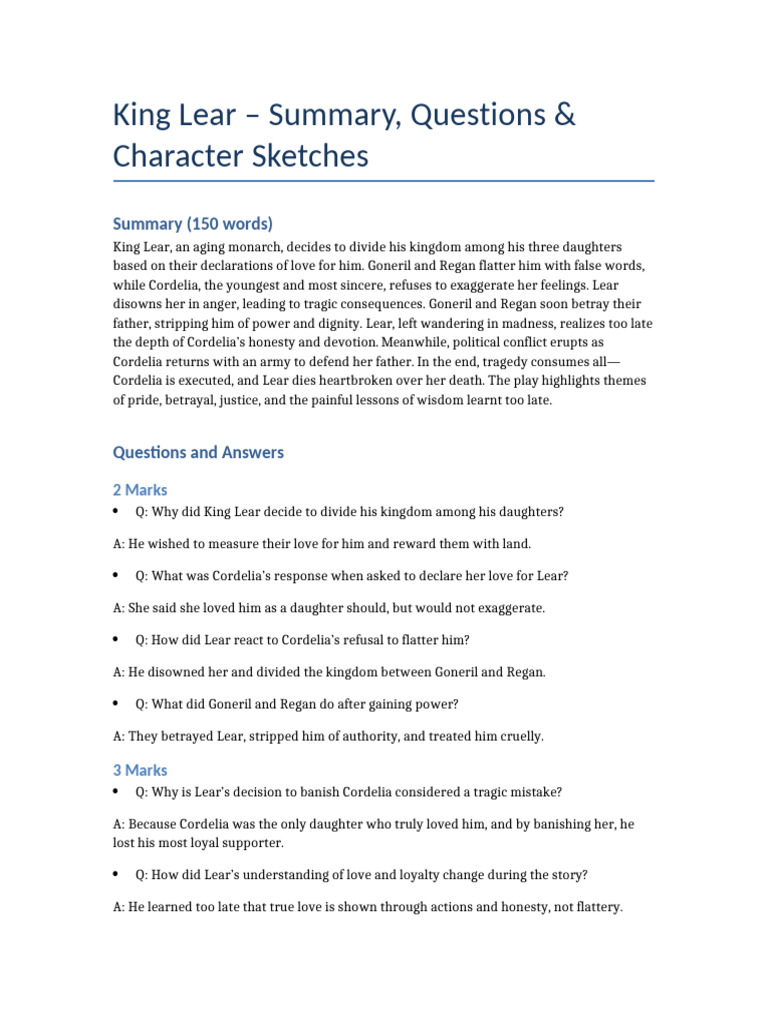 King Lear Grade8 Literature Full | PDF | King Lear