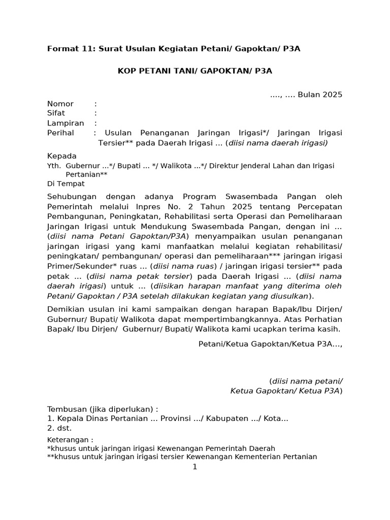 Surat Usulan Kegiatan Petani - Gapoktan - P3A | PDF