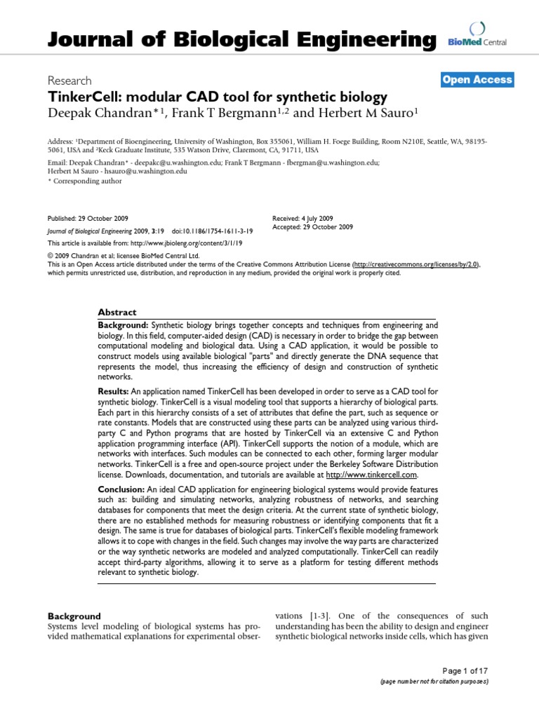 Journal of Biological Engineering: Tinkercell: Modular Cad Tool For ...