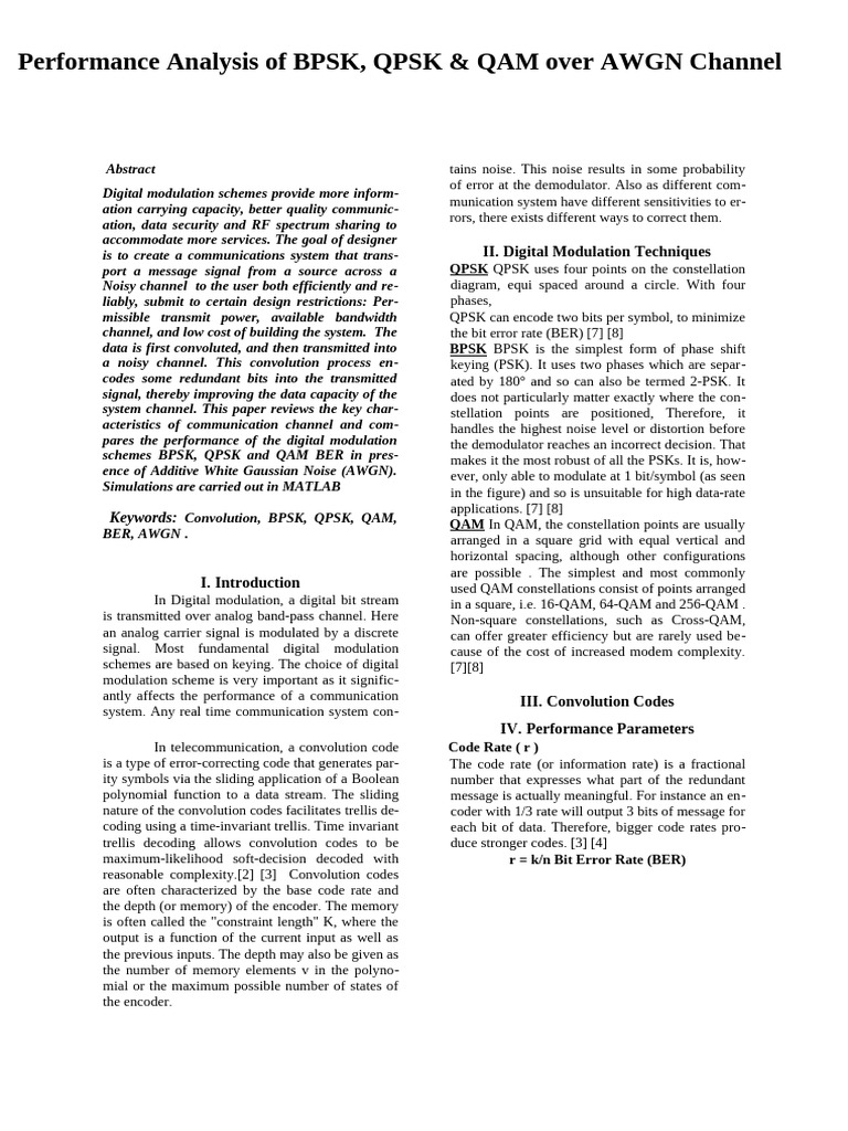 BPSK, QPSK & QAM Performance in AWGN | PDF | Data Transmission | Signal ...