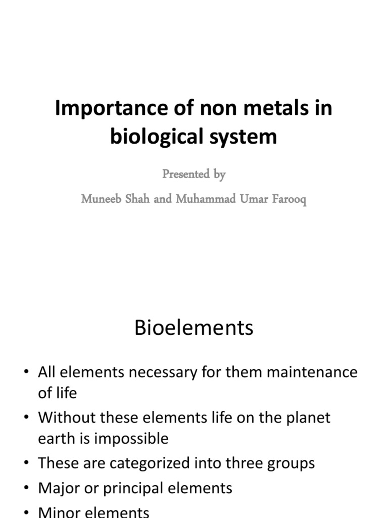 Importance of Non Metals in Biological System.. | PDF | Chemical ...