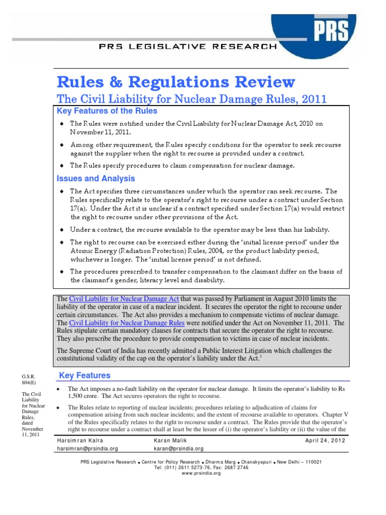 Civil Liability For Nuclear Damage Rules | PDF
