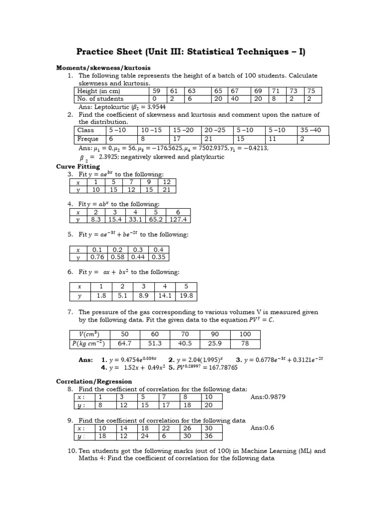 Practice Sheet I - Unit III | PDF | Variance | Linear Regression