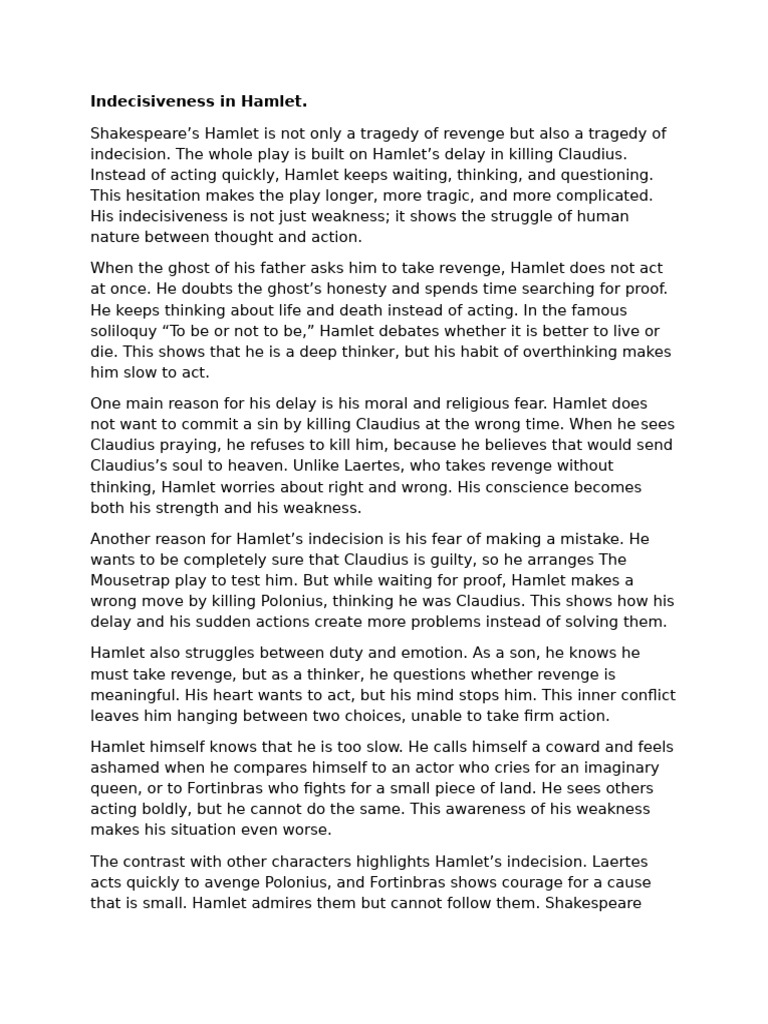 Indecisiveness in Hamlet. | PDF | Hamlet