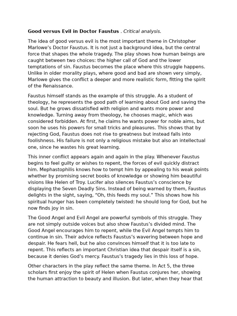 Themes of Good and Evil in Faustus | PDF | Religious Belief And ...