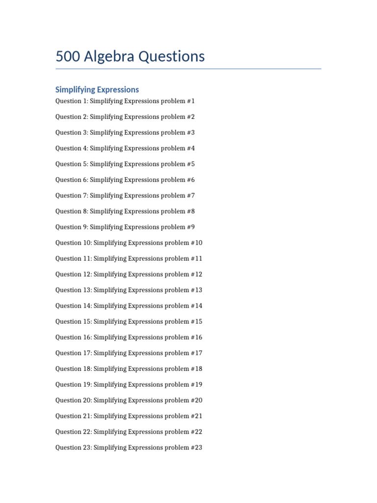 500 Algebra Questions: Practice Problems | PDF | Equations | Quadratic ...