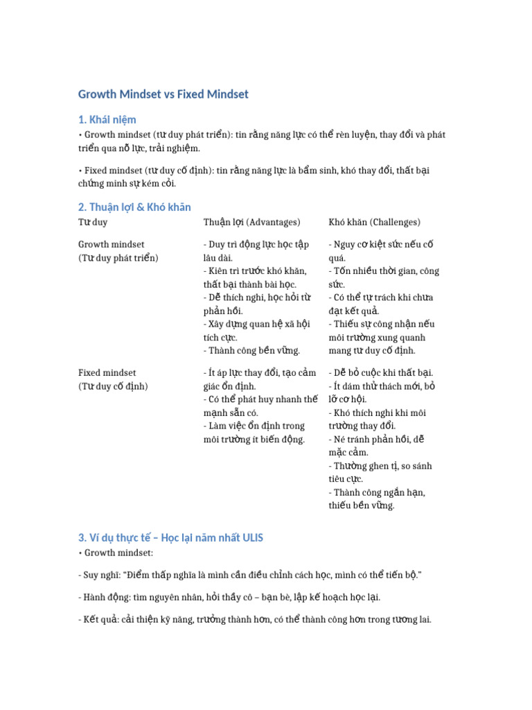 Growth Vs Fixed Mindset | PDF