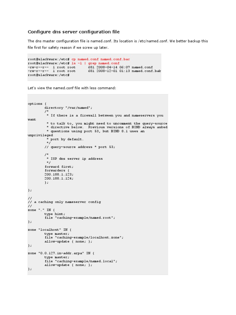 Configure DNS Server Configuration File | PDF | Internet Standards | Computer Networking