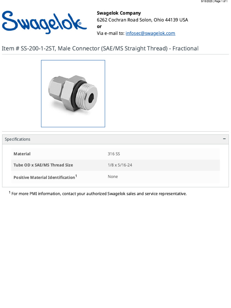 SS 200-1-2ST MaleConnector (SAEMSStraightThread) Fractional | PDF ...