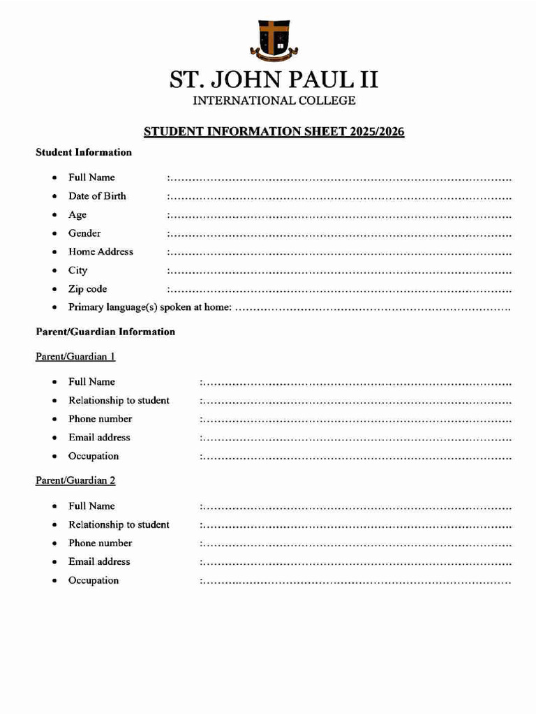 Student Information Sheet | PDF