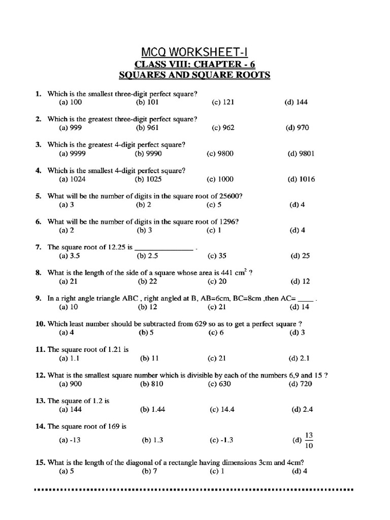 8 Squares & Square Roots | PDF