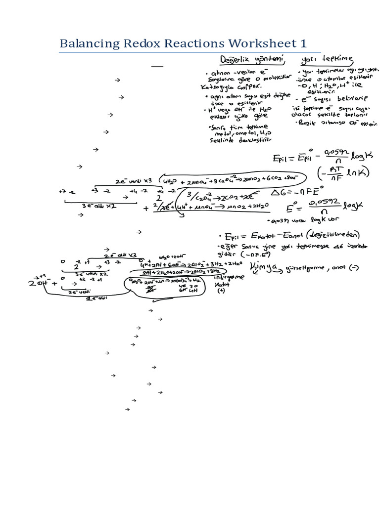 Redox Reactions Balancing Worksheet | PDF