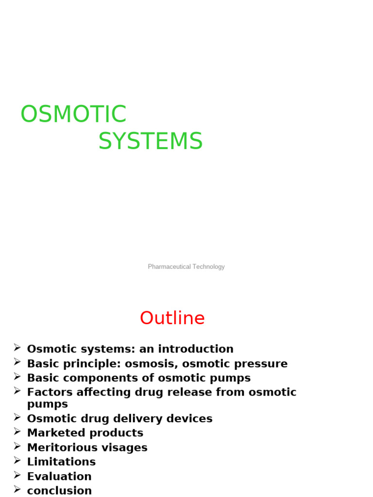 Osmotic Drug Delivery Systems Overview | PDF | Pharmaceutical ...