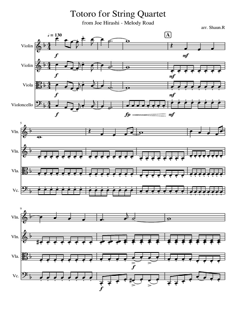 Totoro String Quartet Arrangement | PDF | Violin | Friction Musical ...