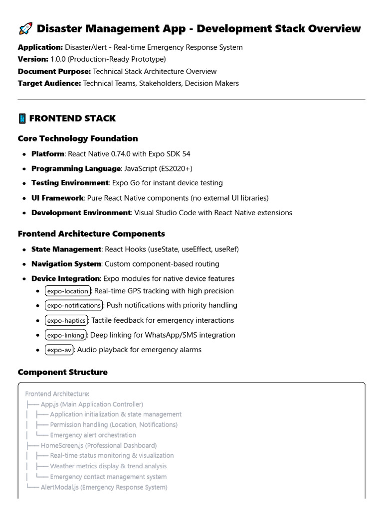 Disaster Management App - Development Stack Overview | PDF | Mobile App ...