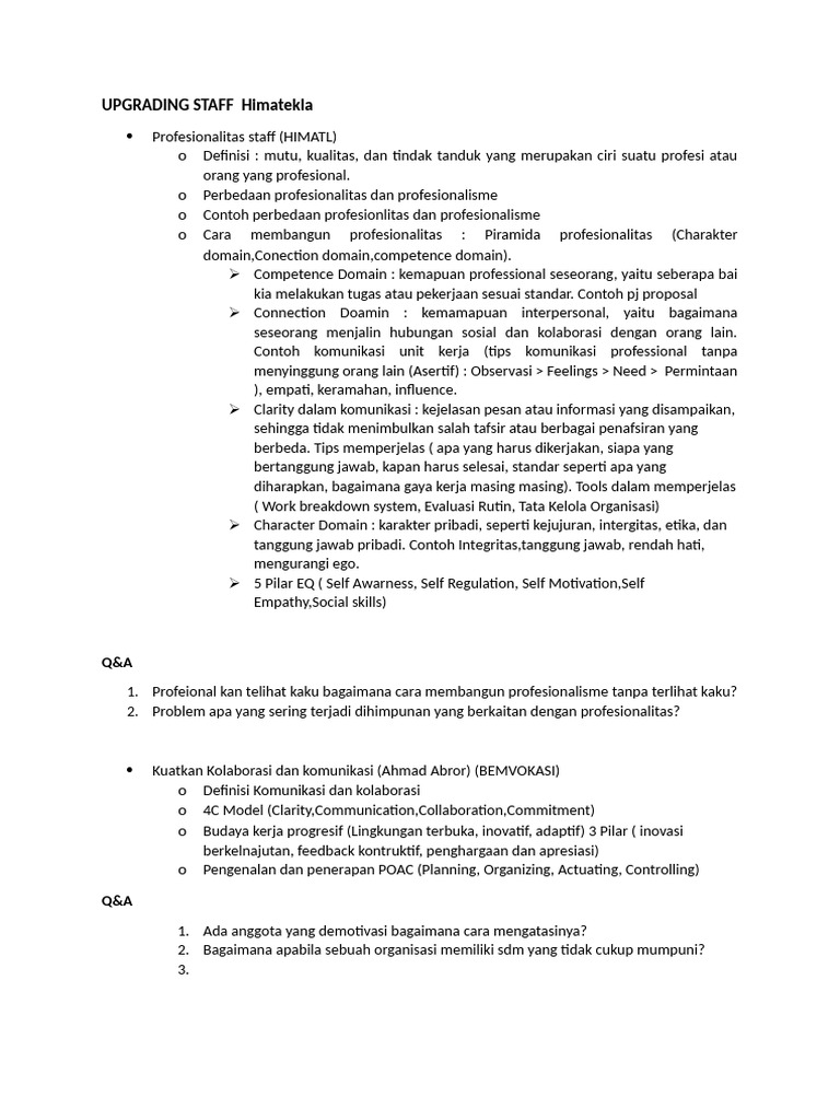 Membangun Profesionalitas Staff Himatekla | PDF