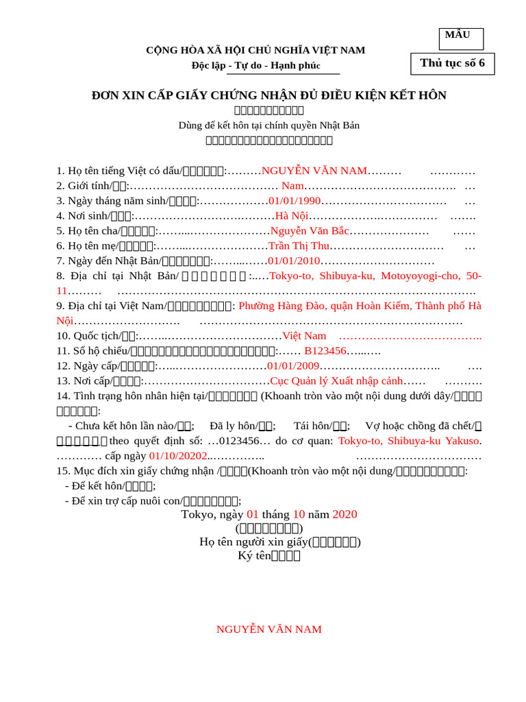 Thu Tuc So 6 To Khai Cap Giay Du Dieu Kien Ket Hon - 0 | PDF