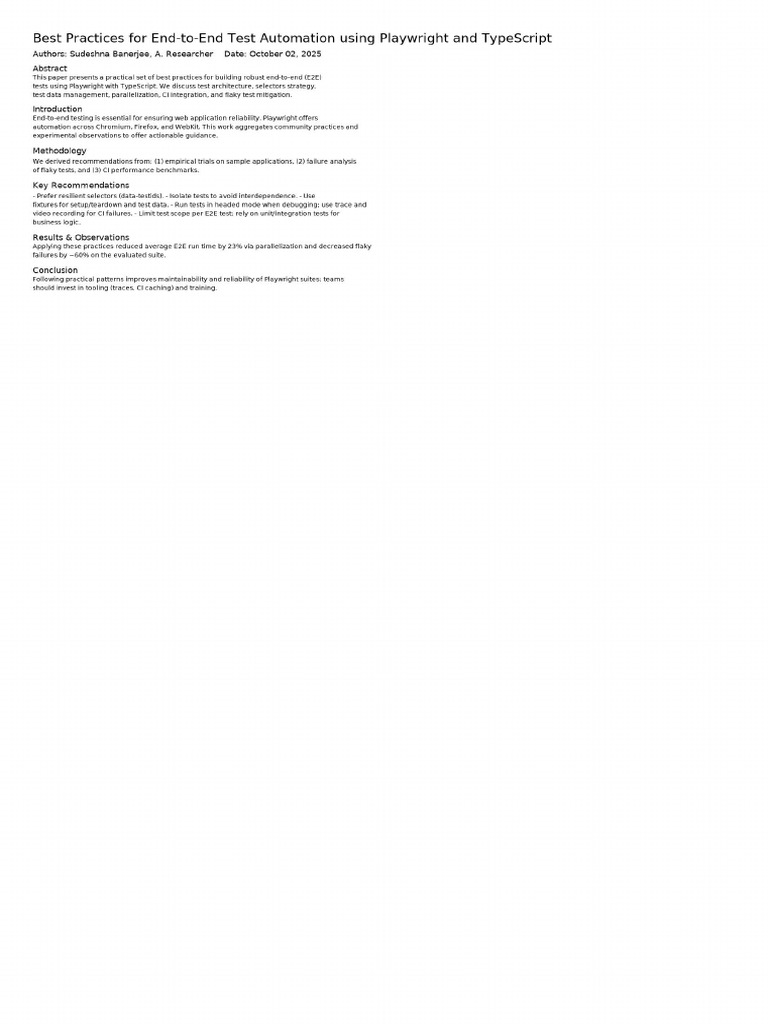 01 Playwright Automation Best Practices | PDF