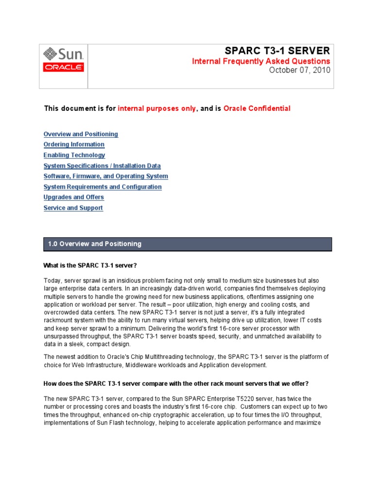 Sun Sparc t3 1 Server Faq 177569 | PDF