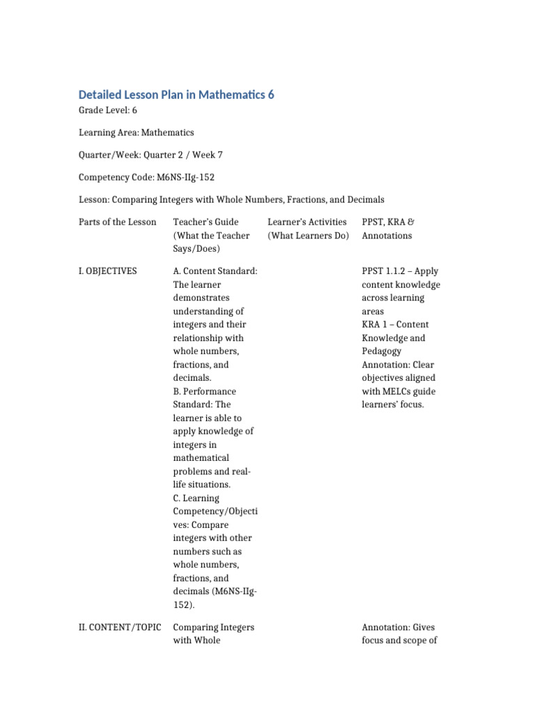 Detailed Lesson Plan Math6 | PDF | Learning | Lesson Plan
