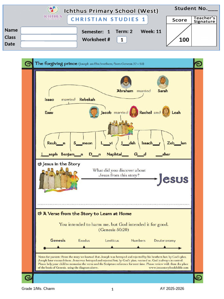 Christian Studies 1: Name Class Date Semester: 1 Term: 2 Week: 11 1 ...