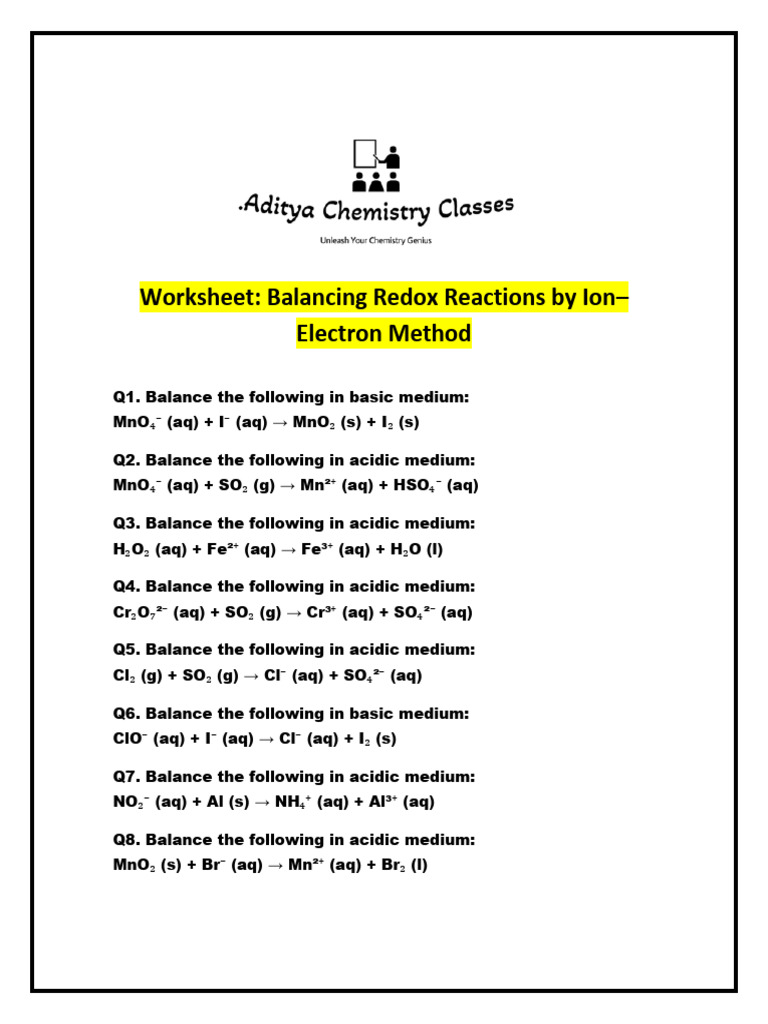 Redox Balancing Worksheet | PDF