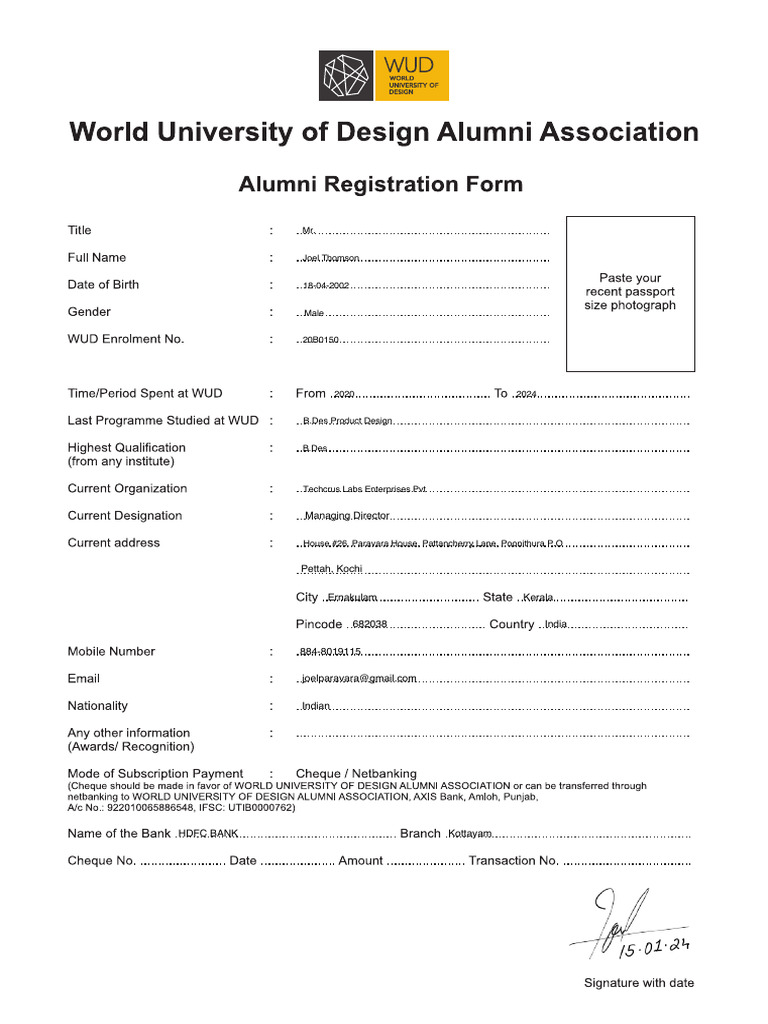 WUD Alumni Association Registration Form | PDF