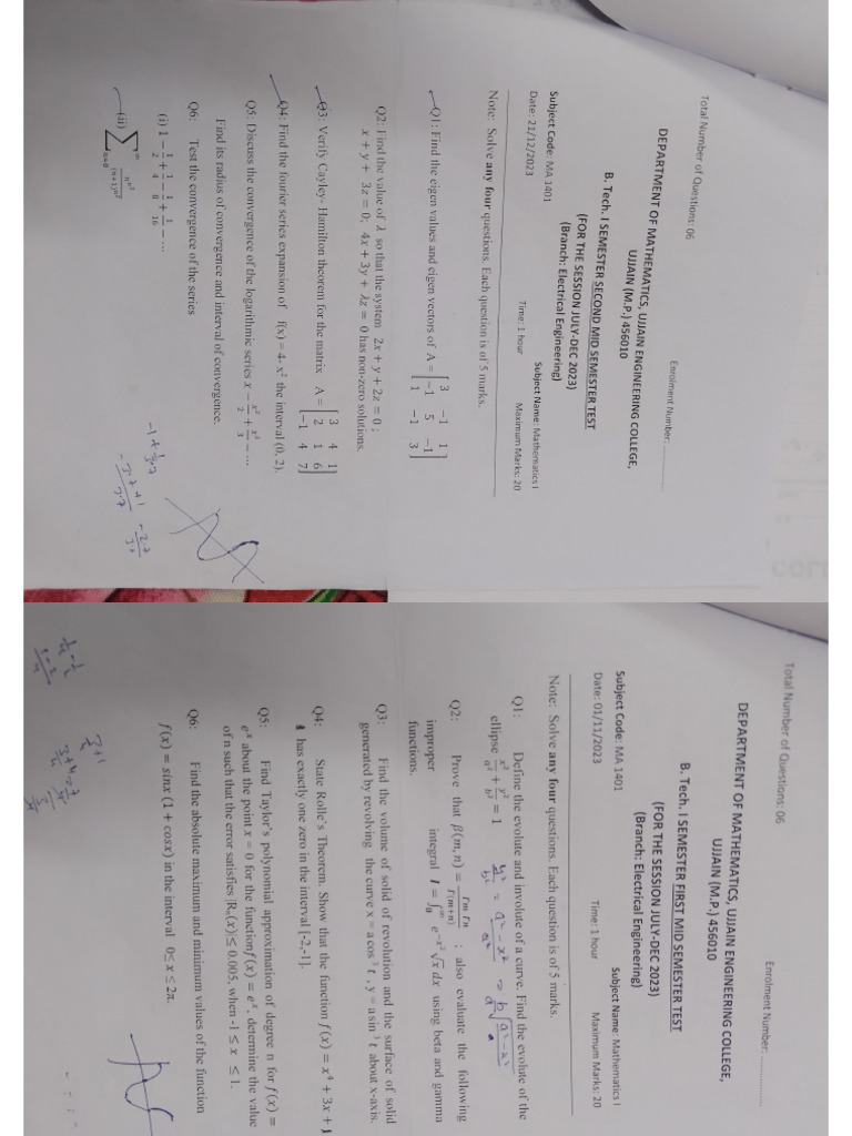 End Sem. Papers 1st Year | PDF