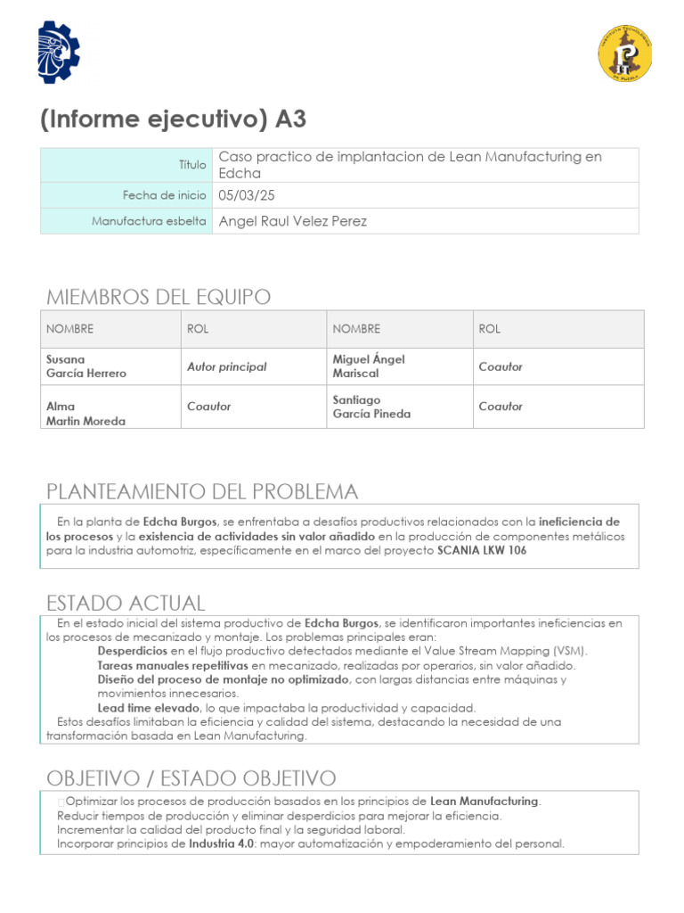 Hoja A3 (Informe Ejecutivo) | PDF | Lean Manufacturing | Business