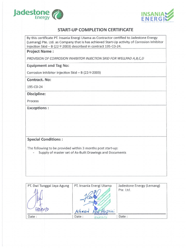 A.1.2. Start Up Completion Certificate Ci-B - Unsigned | PDF
