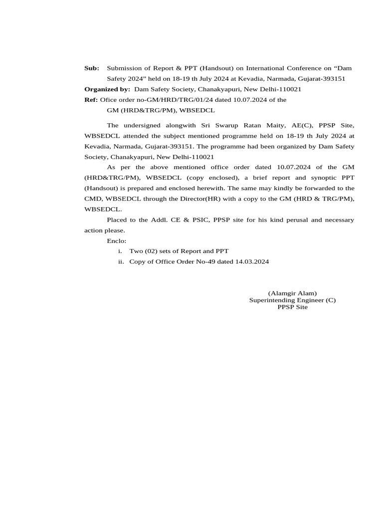 NS Submission of Report PPT Dam Safety Kevadia Gujarat | PDF