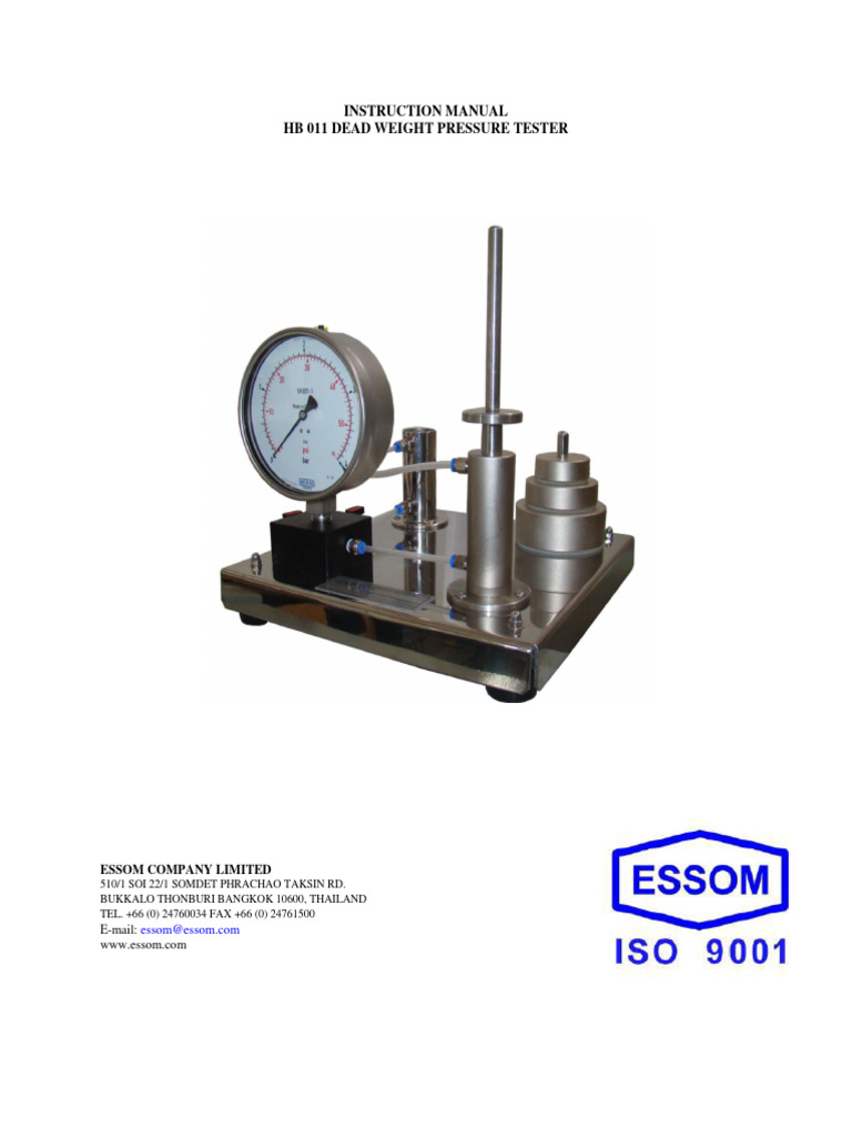 HB 011 Dead Weight Pressure Tester Manual | PDF | Pressure Measurement ...