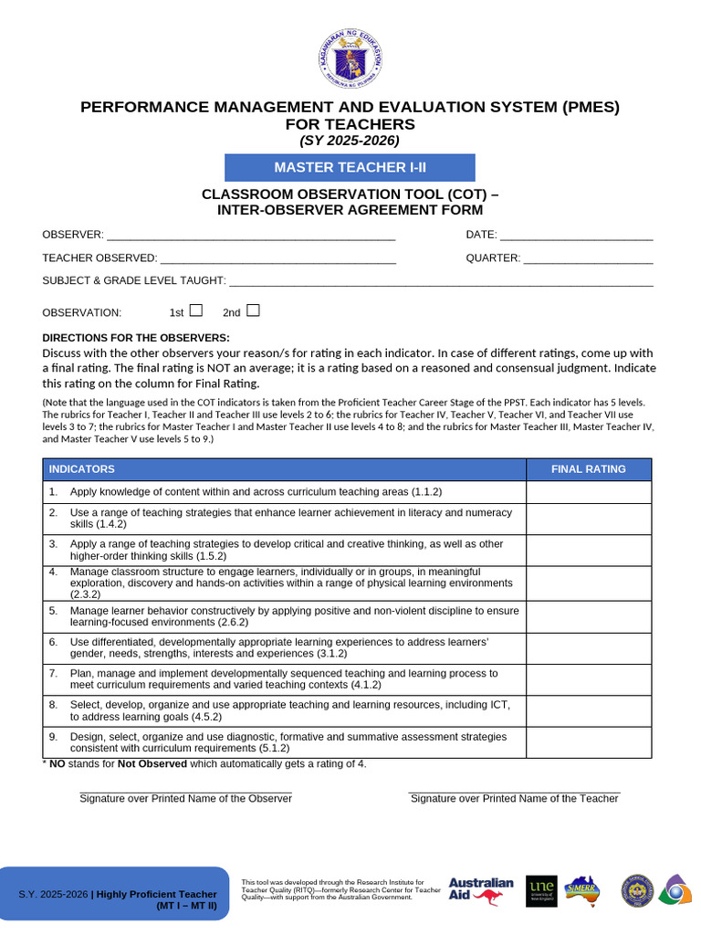 Annex E-3 - COT Inter-Observer Agreement Form For Highly Proficient ...