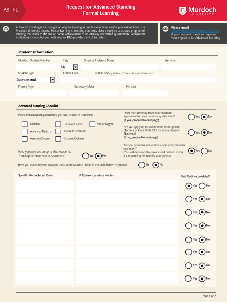 Request for Advanced Standing at Murdoch | PDF | Diploma | Academic Degree