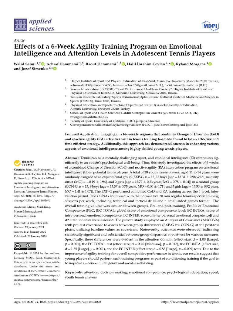 Effects of A 6-Week Agility Training Program On Emotional | PDF ...