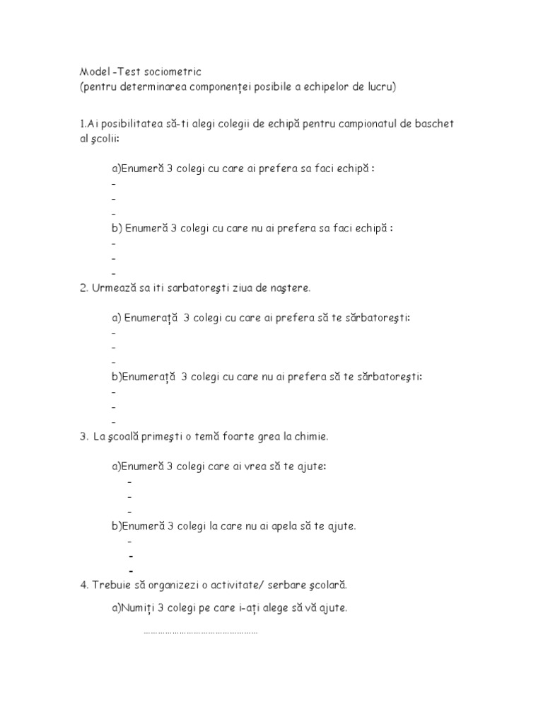Intrebari Test Sociometric | PDF