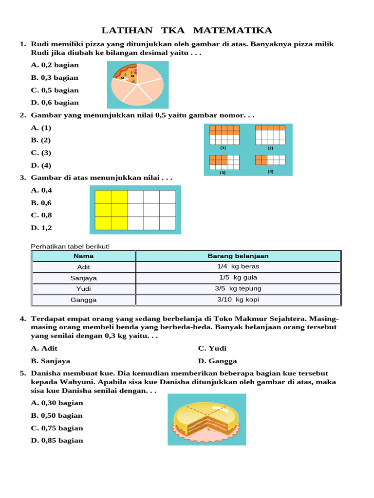 Latihan TKA Matematika SD Kelas 6 | PDF