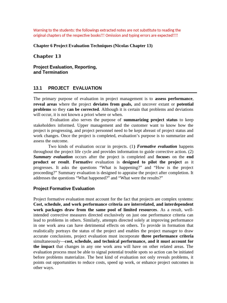 CH 6 Project Evaluation Techniques | PDF | Evaluation | Audit
