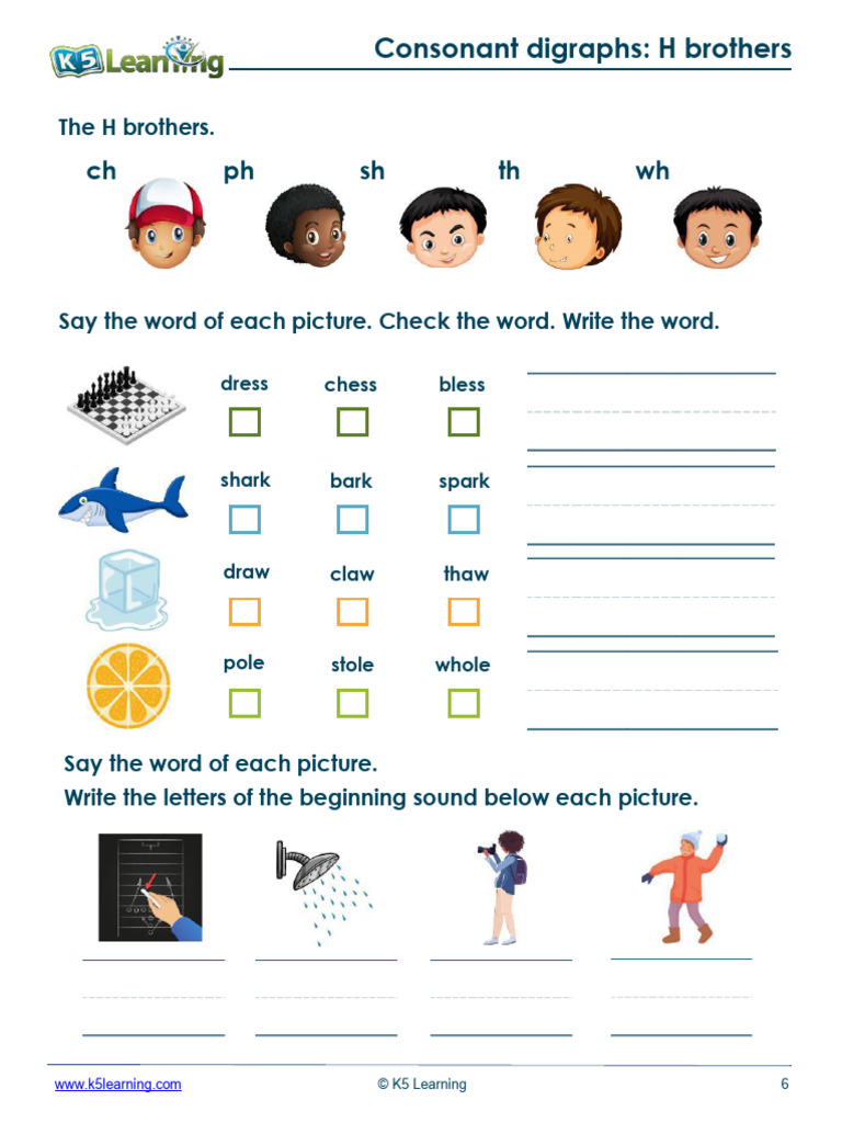 H Brothers Consonant Digraphs Activities | PDF