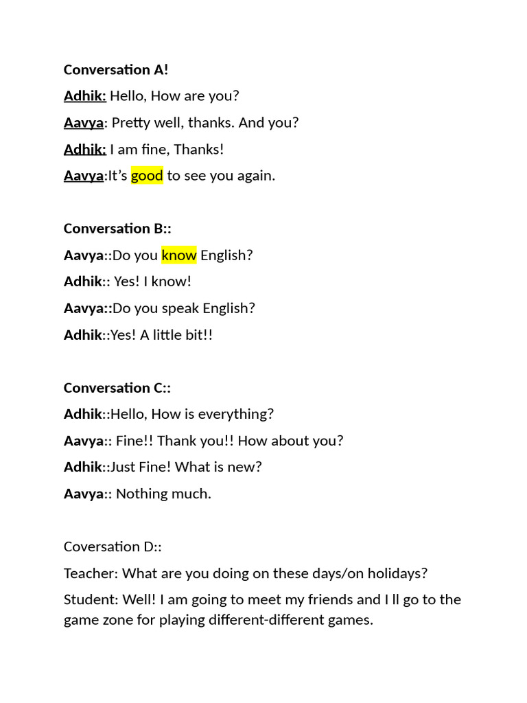 Basic English Conversations and Facts | PDF