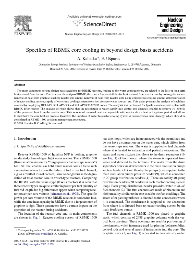 Specifics of RBMK Core Cooling in Beyond Design Basis Accidents | PDF ...