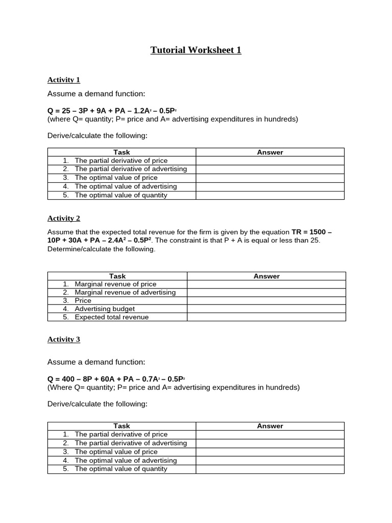 Eco 2B Tutorial Week 1 | PDF | Demand | Prices