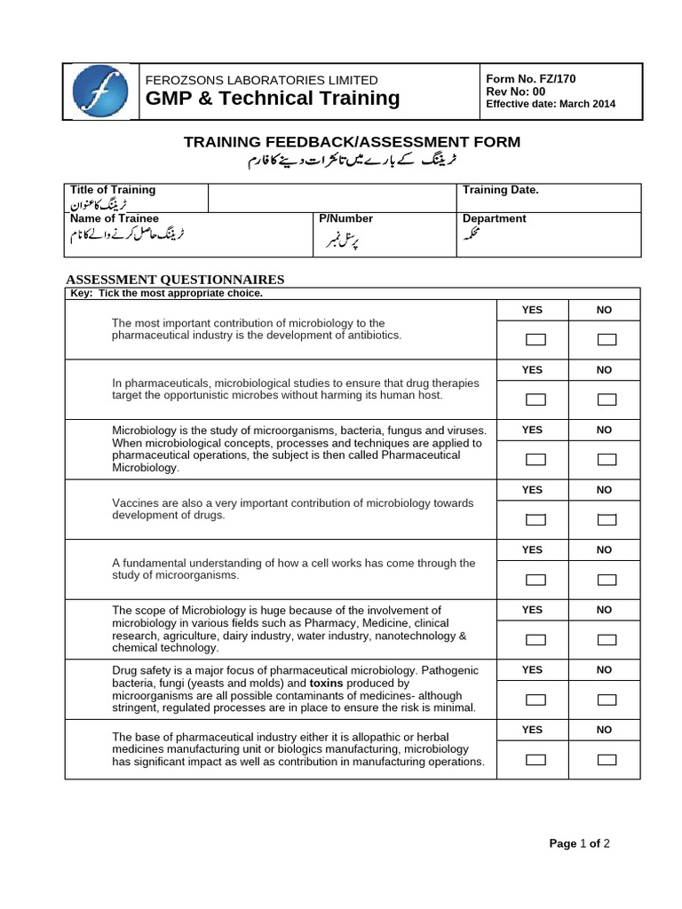 Microbiology Training Feedback Form | PDF | Microbiology | Microorganism