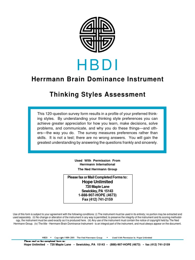 Herrmann Brain Dominance Instrument Thinking Styles Assessment | PDF | Reason | Extraversion And ...