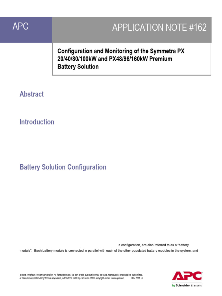Symmetra PX Battery Solution Guide | PDF | Power Inverter | Battery Charger