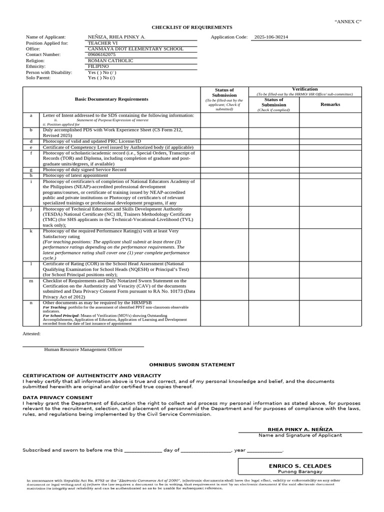Checklist of Requirements | PDF
