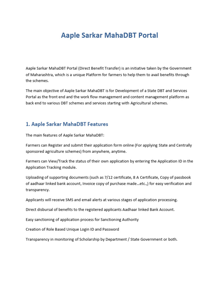 Aaple Sarkar DBT Portal User Manual | PDF | Password | User (Computing)
