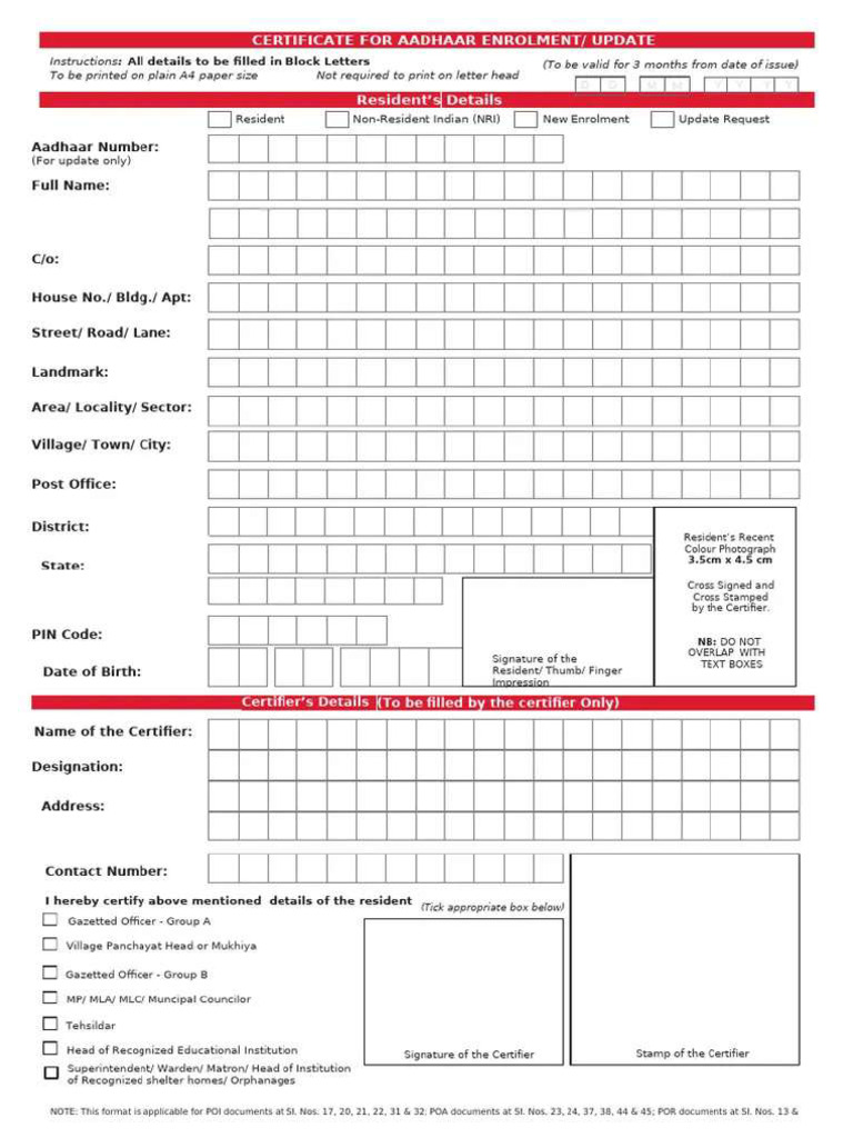 New Aadhaar Form | PDF